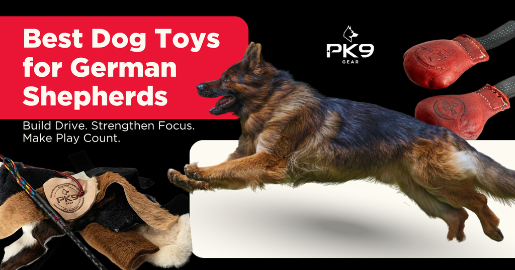 Advertisement for PK9 dog toys featuring a German Shepherd and text ...